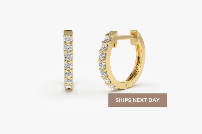 Diamond Huggies / 14k Gold Diamond Huggie Hoops / Diamond - Etsy