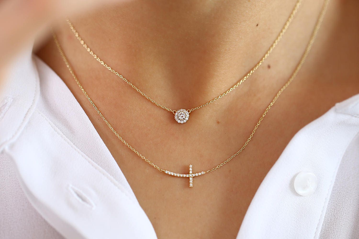 Cluster Diamond Pendant / 14k Gold Round Diamond Cluster Necklace ...