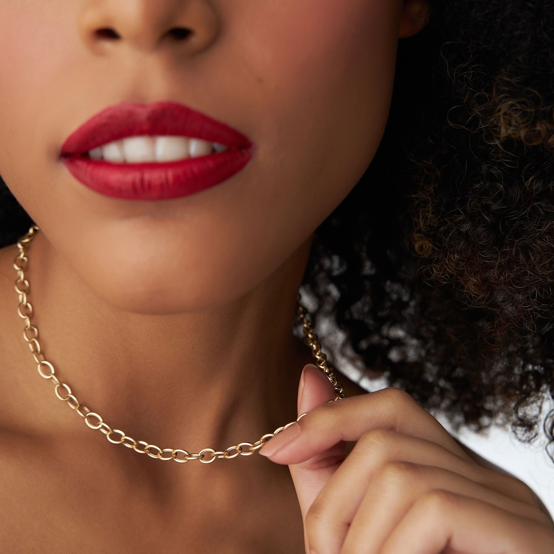 14K Yellow Gold Oval Cable Chain Necklace, Layering Gold Necklace, Oval ...