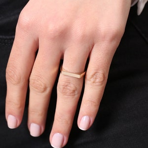 14k Solid Gold Flat Ring / Rectangular Shape Gold Ring Available in ...