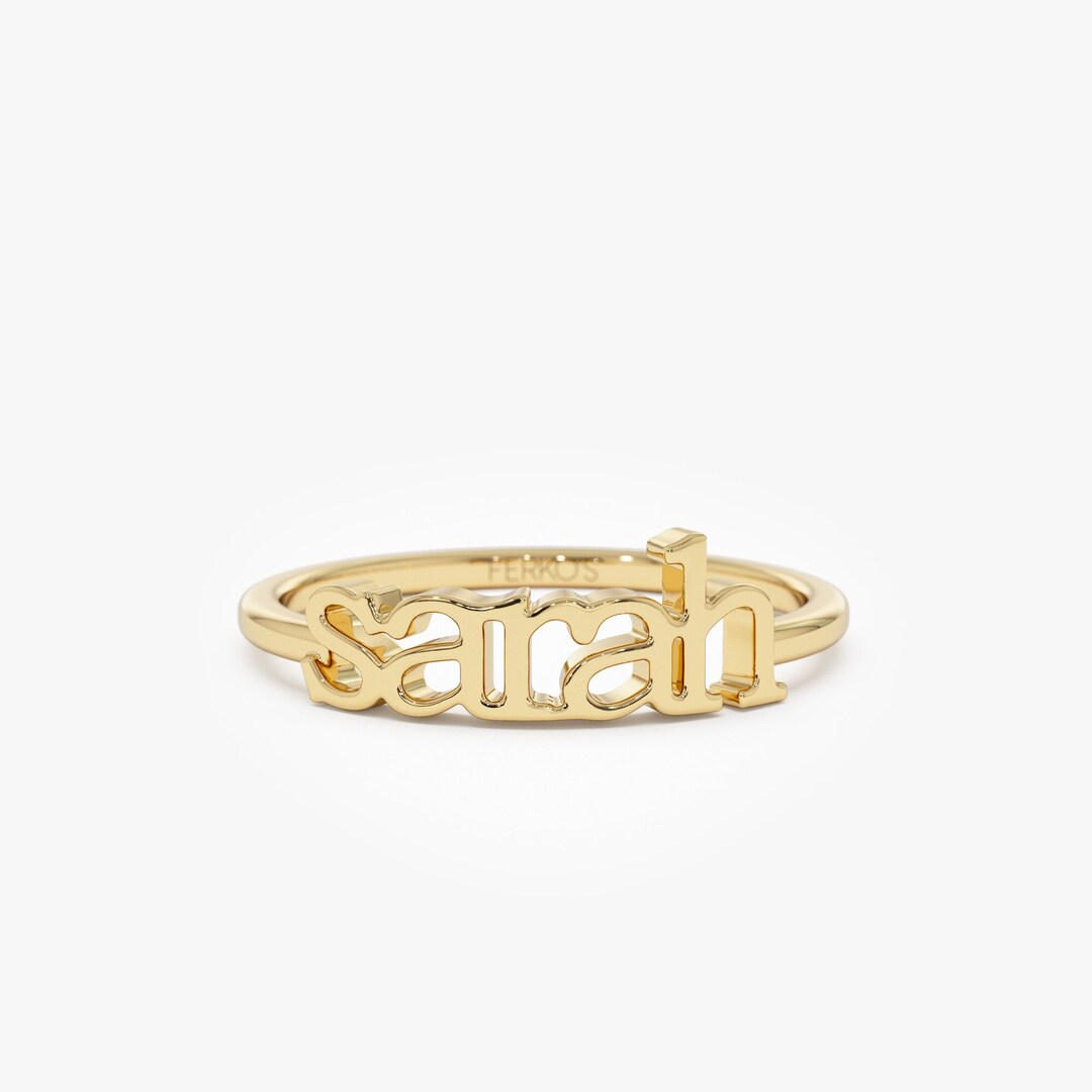 Custom Name Ring, 14K Solid Gold Personalized Ring, Custom Stacking ...