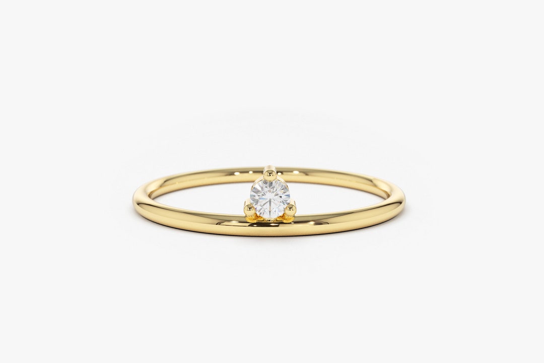 14k Gold Single Solitaire Diamond Ring / Stacking Solitaire Diamond ...
