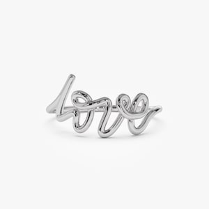 Script Love Ring, 14K Solid Gold Stackable Ring, Minimalist Statement ...