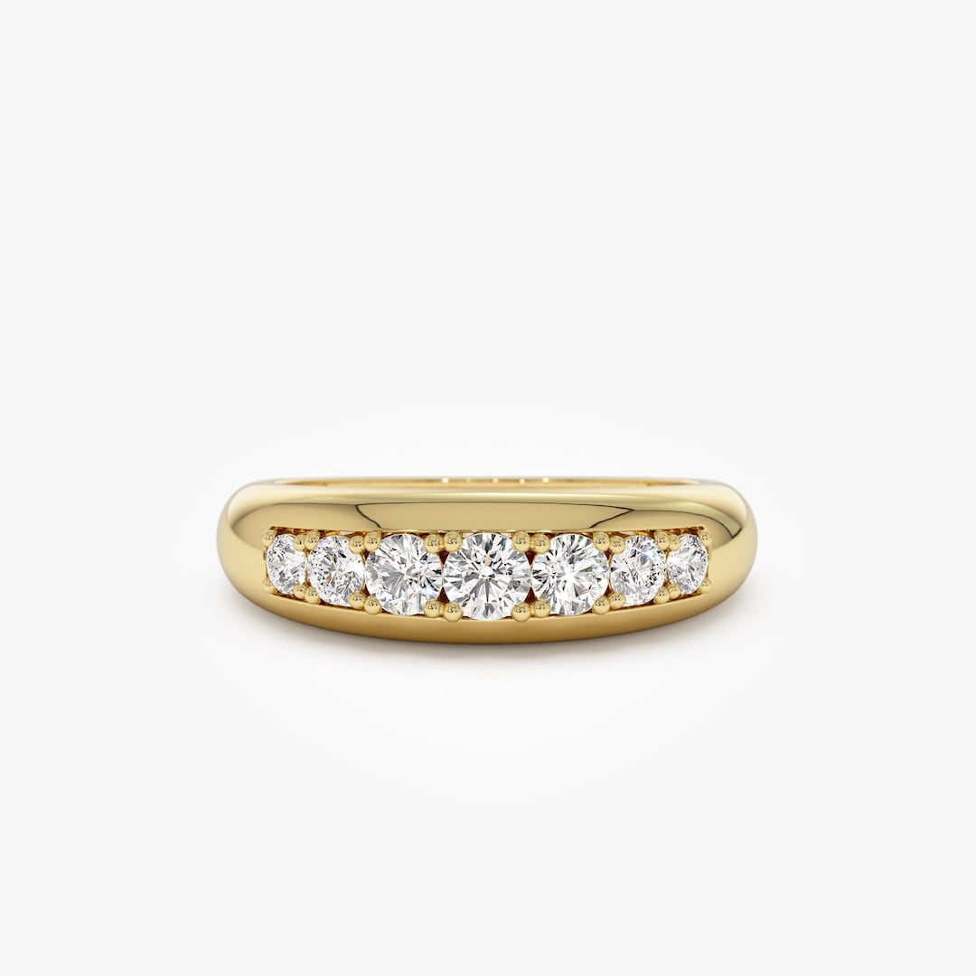 14k Gold Diamond Dome Ring, Wedding Ring Band, Statement Ring, Diamonds ...