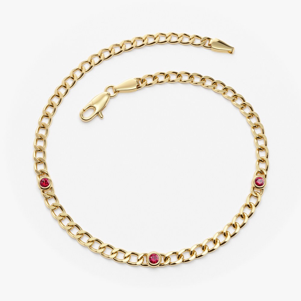 Ruby Bracelet / 14k 3MM Miami Gold Curb Link Chain Bracelet - Etsy