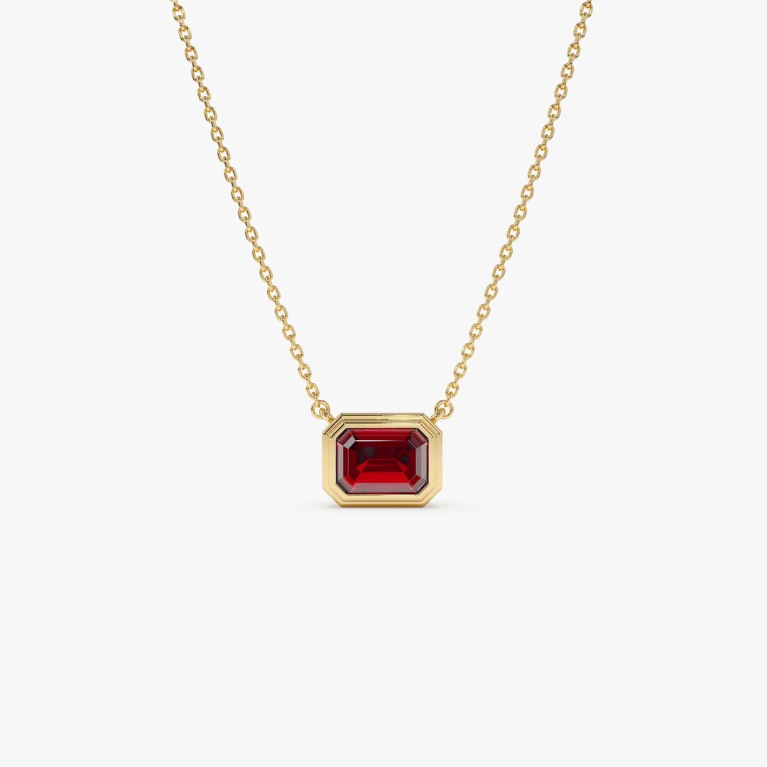Octagon Shape Bezel Set Garnet Necklace, 14K Solid Gold 1.25 Ctw ...