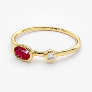 14k Solid Gold Oval Shape Bezel Setting Ruby Ring With Diamond / July ...