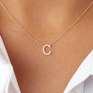 14k Gold Diamond Initial Necklace / Diamond Letter Necklace / - Etsy