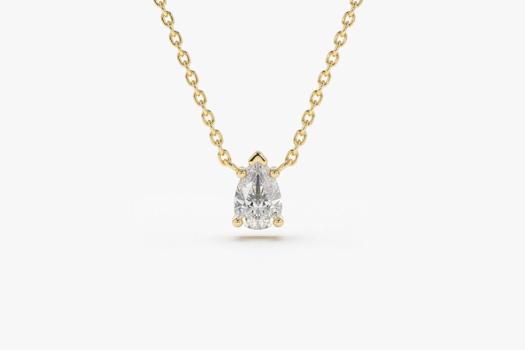 Pear Shaped Diamond Necklace/ 14K Gold Pear Shape Diamond Choker ...