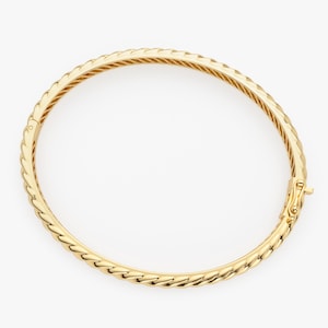 Gold Bangle Bracelet, 14K Gold Dainty Cable Bangle, Twisted Rope Bangle ...