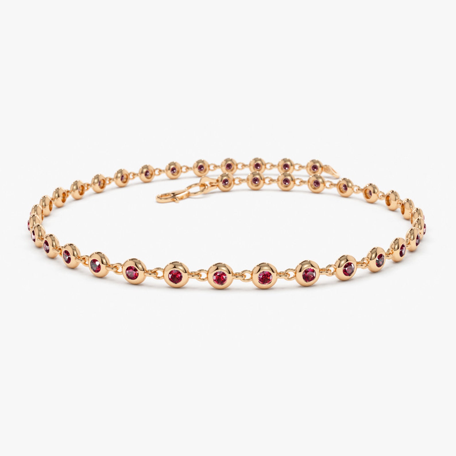 Ruby Bracelet / 14k Gold Bezel Setting Ruby Tennis Bracelet/ Multi ...