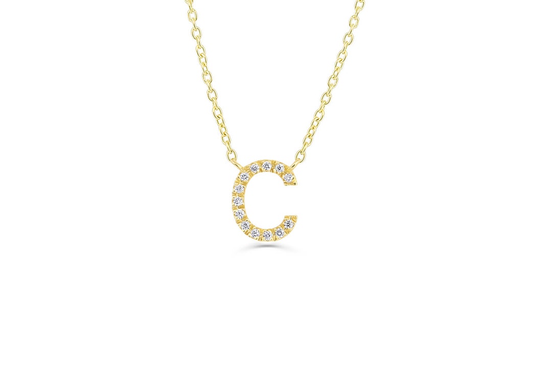 14k Gold Diamond Initial Necklace / Diamond Letter Necklace / Pave ...
