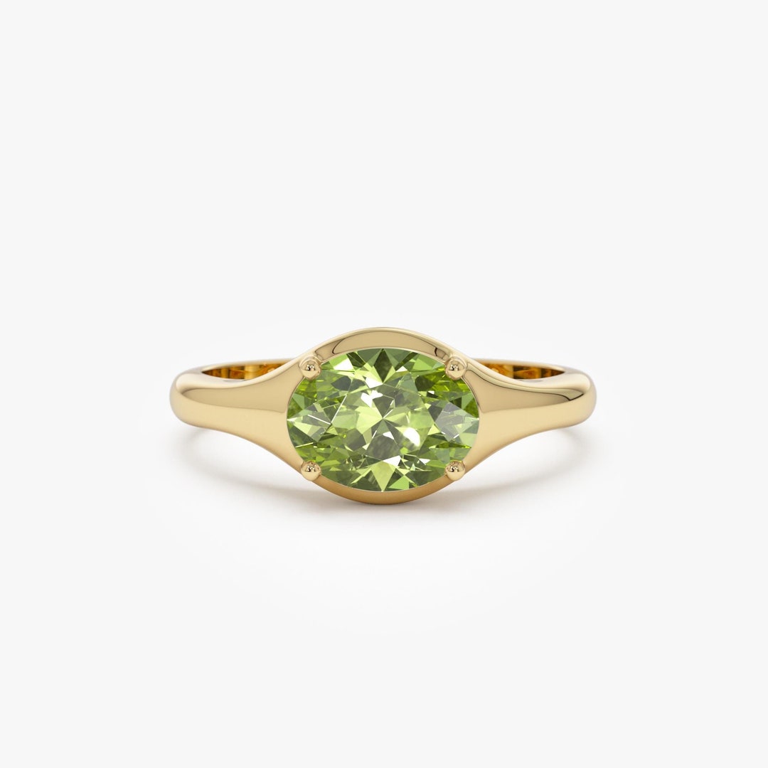 Oval Shape Peridot Ring, 14K Gold 0.70 Ctw Dainty Prong Setting ...
