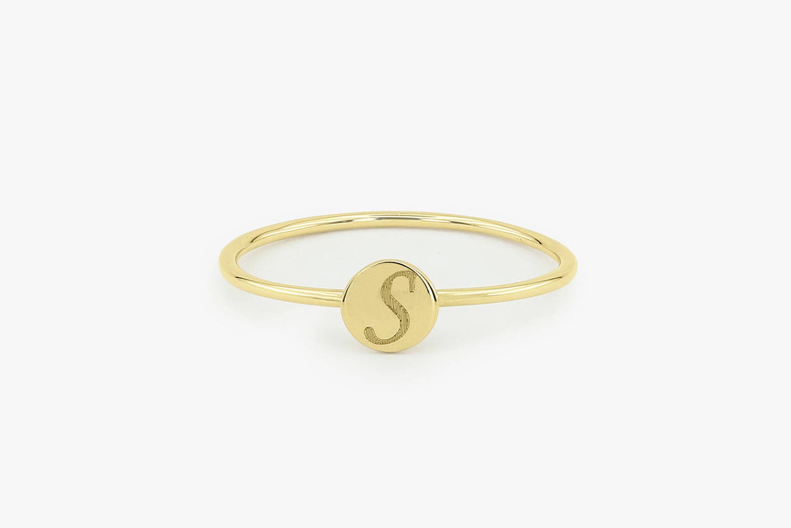 14k Gold Initial Ring / Tiny Letter Ring / Stackable Initial - Etsy