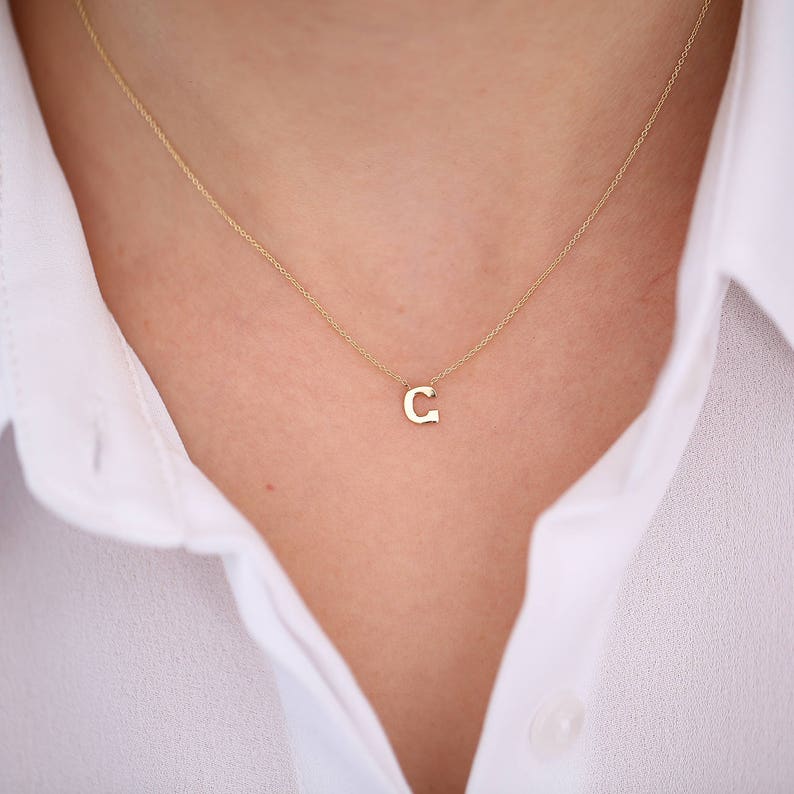 Small Initial Necklace 14k Gold/ Initial Necklace / 14k Gold - Etsy