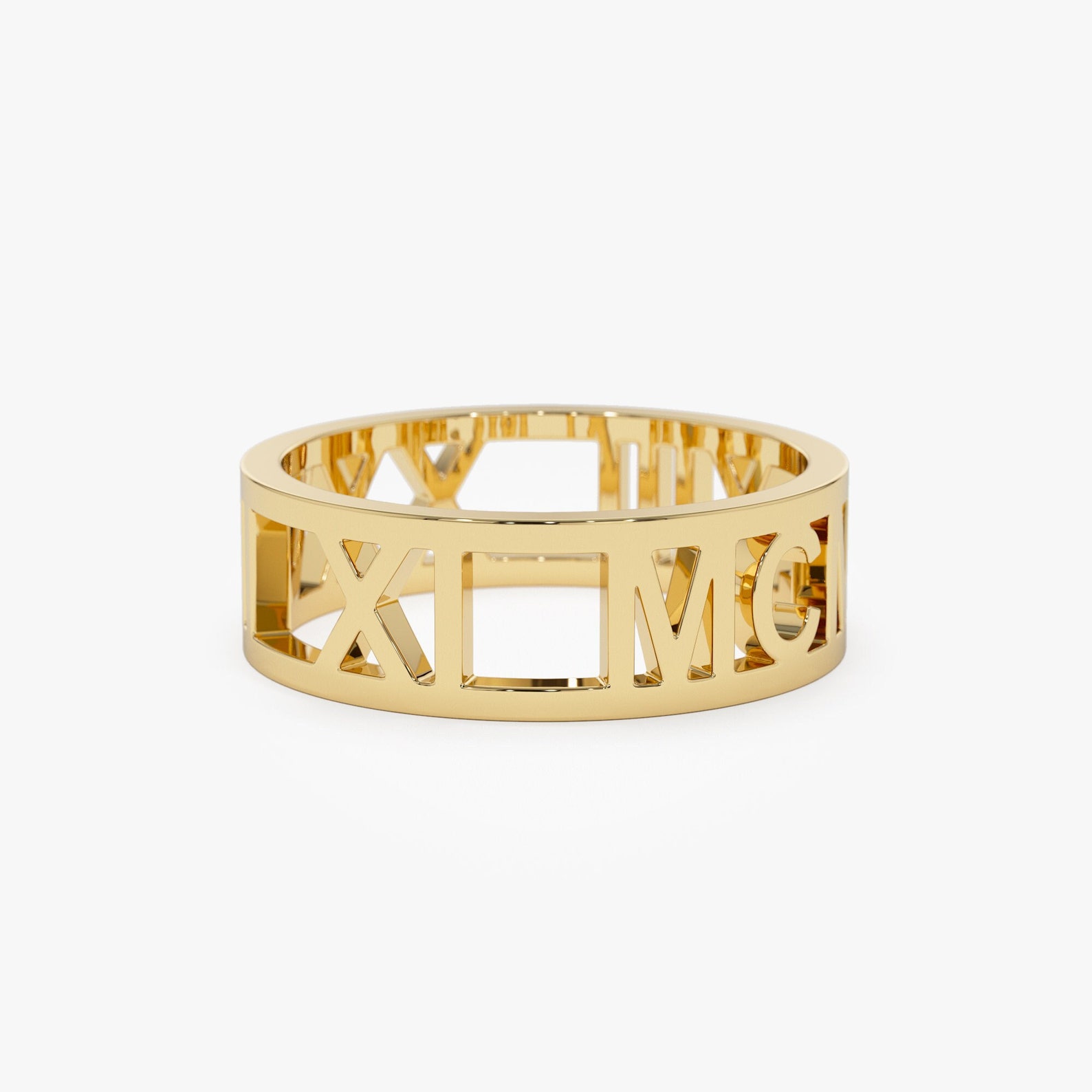 Personalized Gold Ring, 14K Gold Personalized Roman Numeral Ring ...