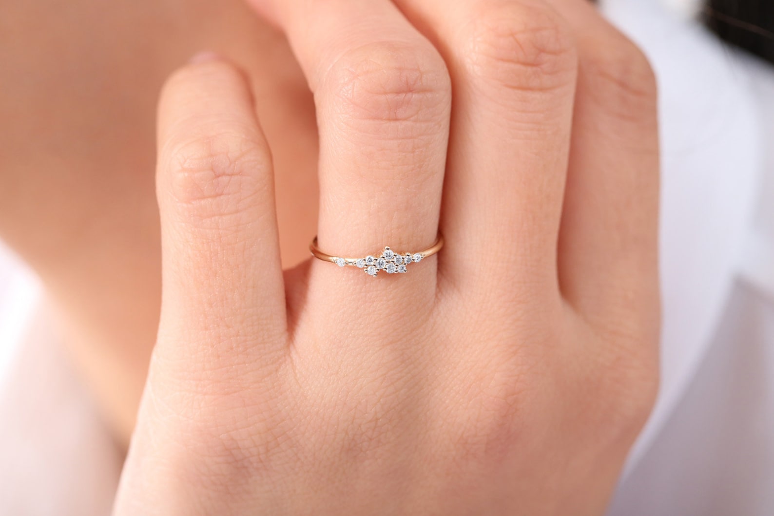 Diamond Cluster Ring / Stackable Dainty Ring / Simple Gold | Etsy