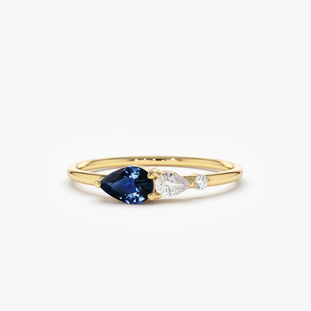 Sapphire Ring / 14k Gold Pear Shape Natural Sapphire With Pear Shape ...