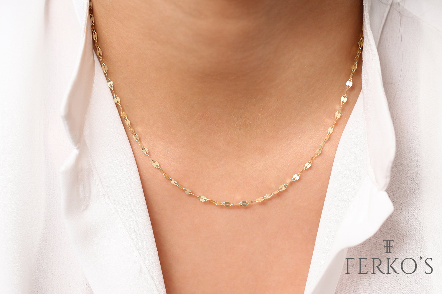 14K Gold Sparkle Chain Necklace / Diamond Cut Gold Necklace / - Etsy