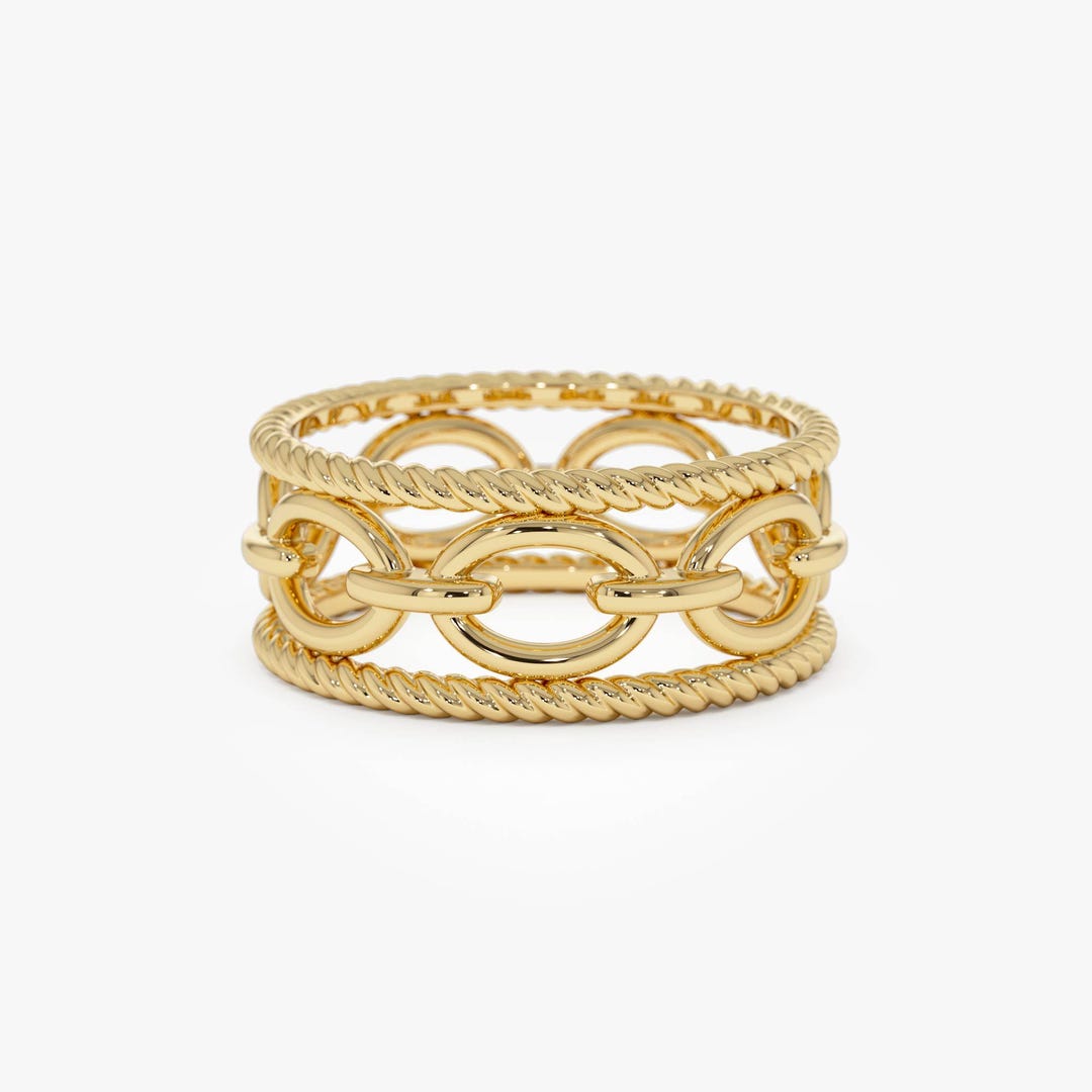 Unique Gold Ring, 14k Gold Rope Chain Link Ring, Unique Statement Band ...