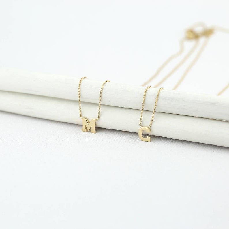 Small Initial Necklace 14k Gold/ Initial Necklace / 14k Gold - Etsy