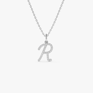 Diamond Initial Necklace / Diamond Script Font Custom Necklace / 14K ...