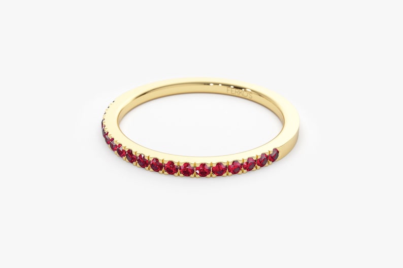 14k Solid Gold Ruby Ring / Half Eternity Ruby Ring Micro Pave - Etsy
