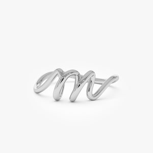 14K Solid Gold Script Initial Ring, Minimalist Wire Handwriting Ring ...