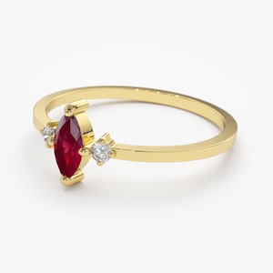 14k Stackable Natural Ruby Ring / Marquise Ruby Ring and Diamond Ring / Dainty Ruby Ring ...
