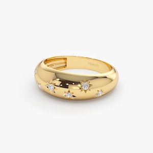 Diamond Starburst Ring / 14k Solid Gold Star Setting Diamond Ring ...