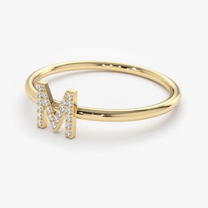 14k Gold Diamond Initial Ring / Diamond Initial Ring / Personalized ...