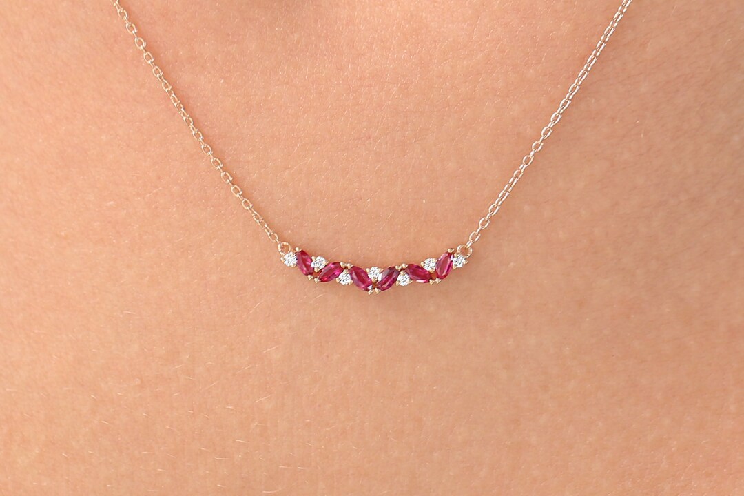 Ruby Necklace / Genuine Ruby Necklace in 14k Gold / Unique Ruby and ...