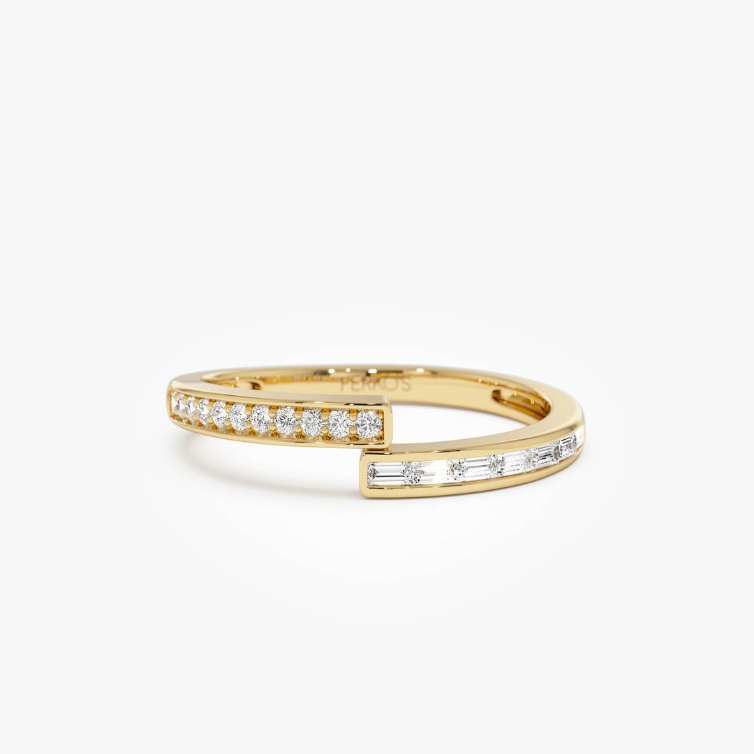 Diamond Stackable Ring, 14k or 18k Gold Crossover Band With Half ...
