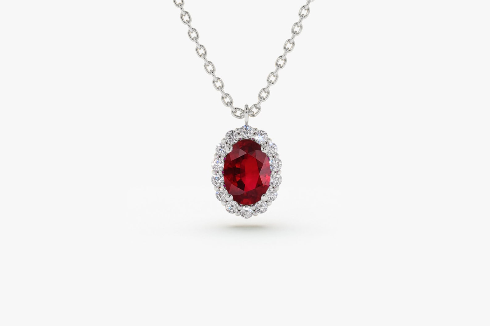 Ruby Necklace / 14k Classic Oval Cut Ruby With Surrounding Diamonds ...