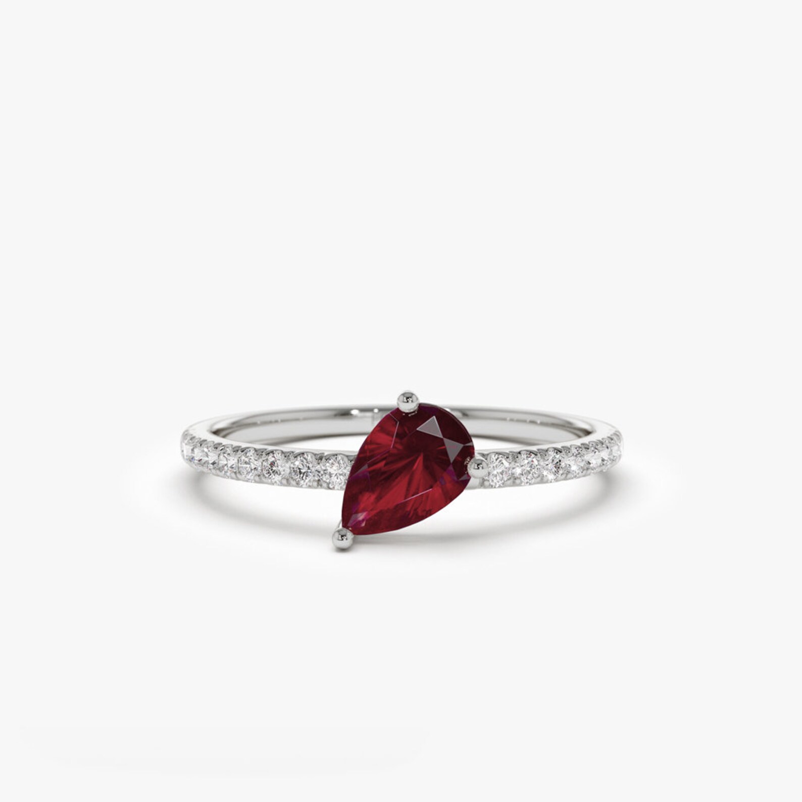 Ruby Ring / 14k Gold Pear Shape Natural Ruby and Diamond Ring - Etsy