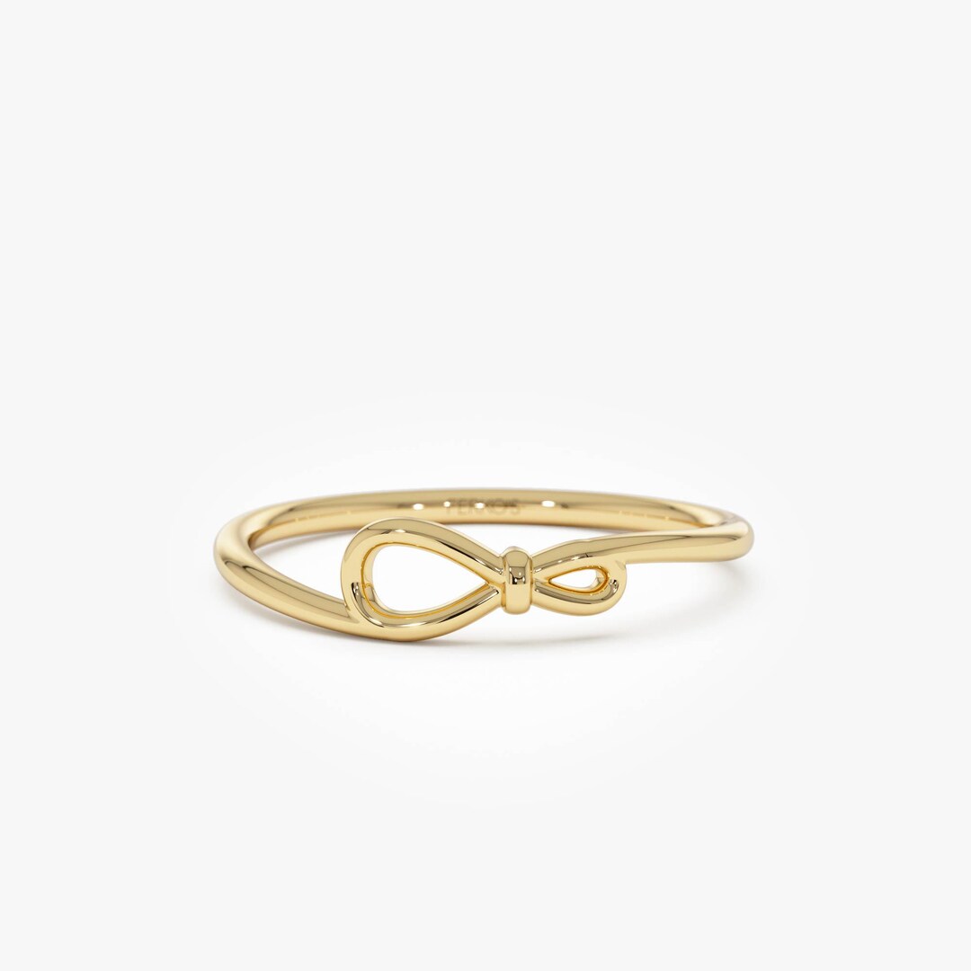 Bow Ring, 14k Solid Gold Dainty Bow Ring, Minimalist Ribbon Ring ...