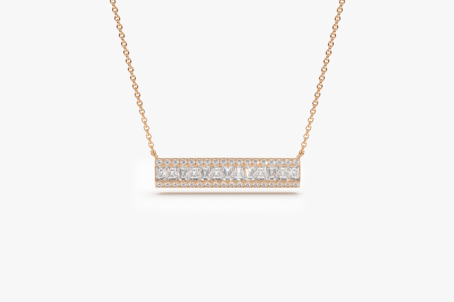 Baguette Diamond Necklace in 14k Gold / Diamond Bar Necklace ...