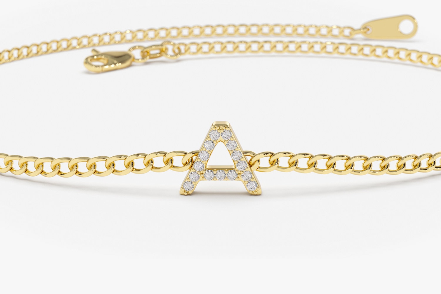 Initial Bracelet / 14k Gold Diamond Initial Curb Bracelet / - Etsy