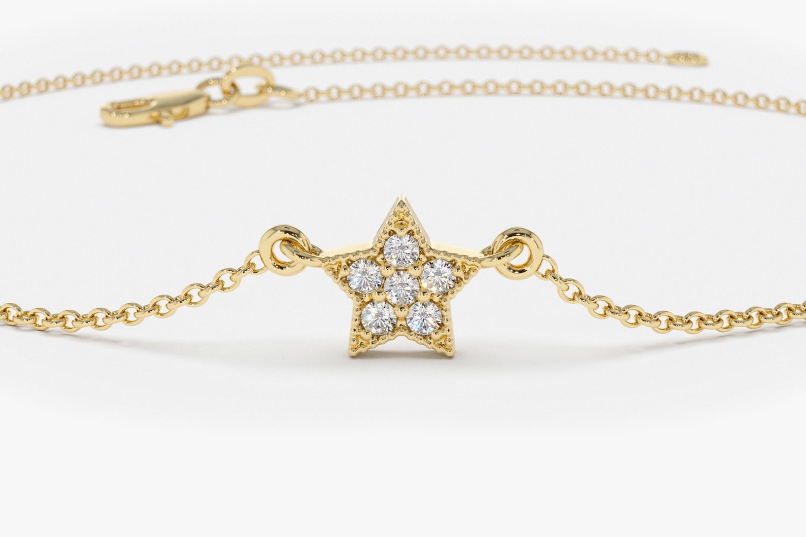 Diamond Bracelet / Star Charm Bracelet / Tiny Star Diamond Choker / 14k ...