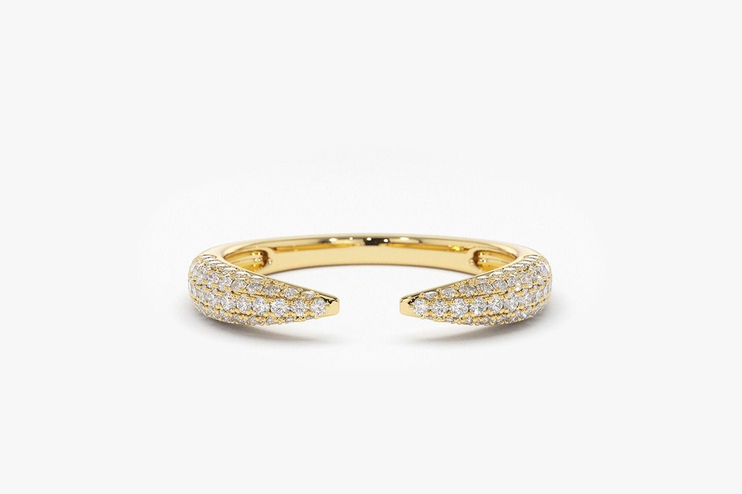 14k Gold Diamond Claw Ring / Stackable Open Claw Micro Pave Diamond ...