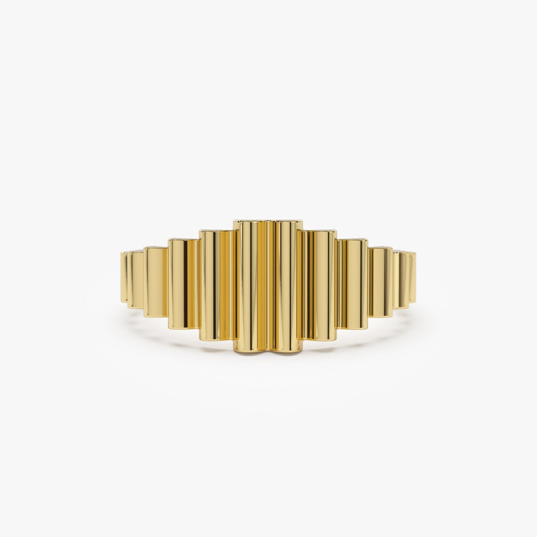 14k Bold Gold Ring, 14K Fluted Graduating Statement Ring, Art Deco ...