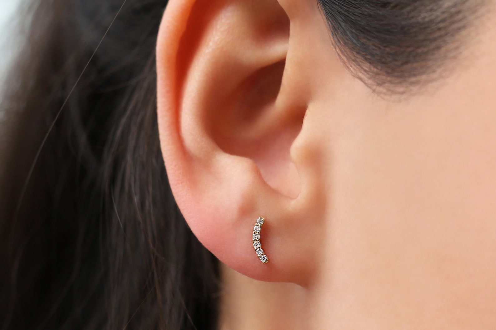 Diamond Curved Bar Stud Earrings / Rose Gold Diamond Bar Stud Earrings ...