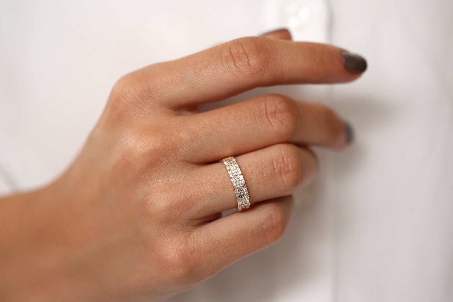 Baguette Diamond Wedding Band Ring 0.85ctw 14k Gold Half | Etsy