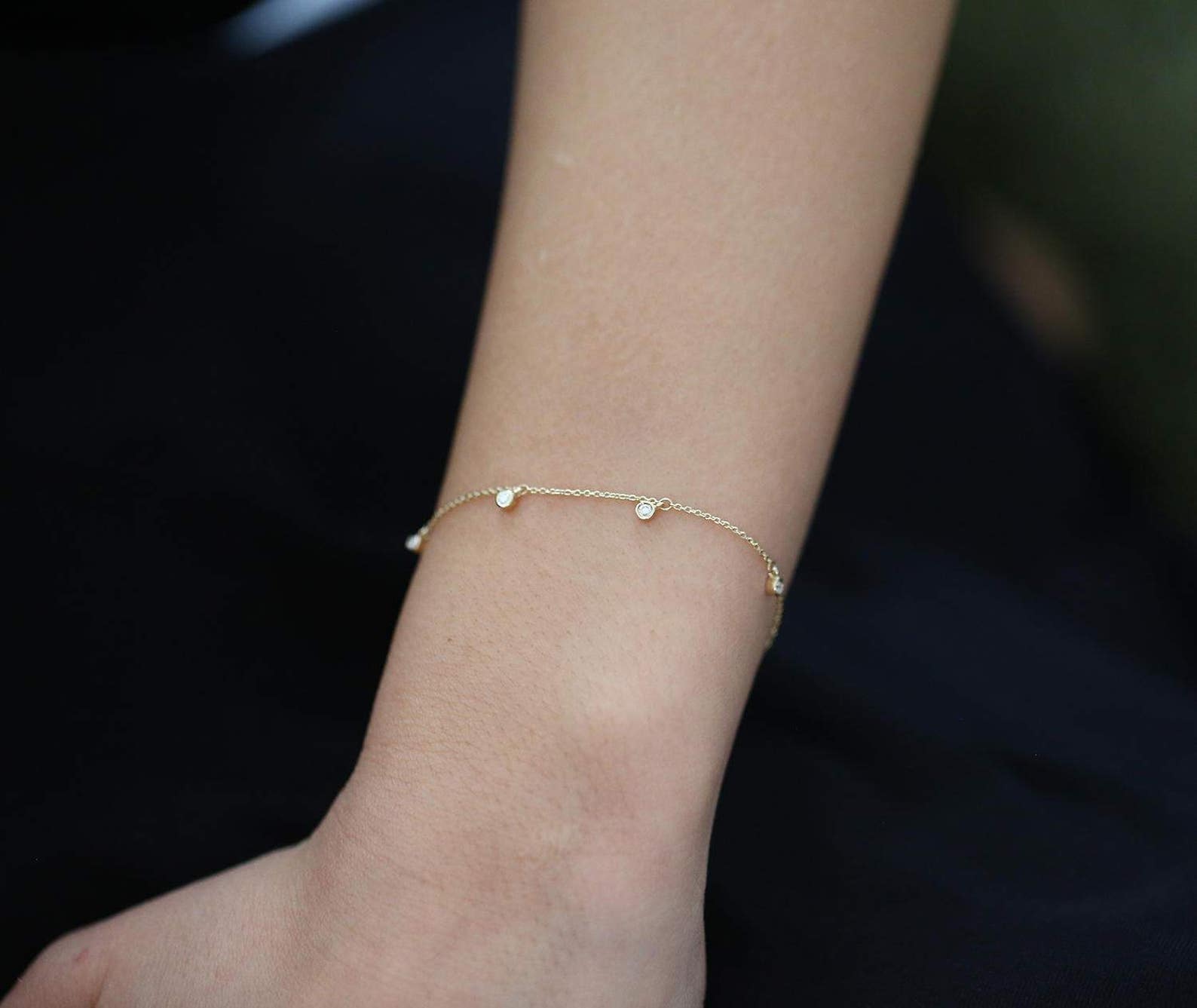Diamond Bracelet/ Diamond Solitaire Bracelet/ Dainty 14k Gold - Etsy