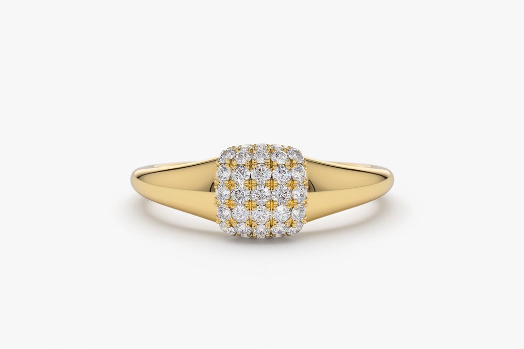 Pinky Ring / 14k Solid Gold Pave Setting Diamond Pinky Ring by Ferko's ...