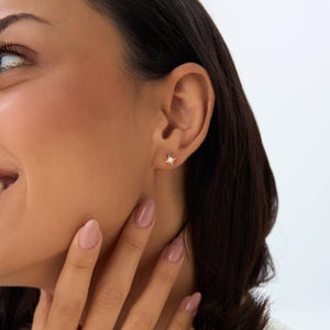 Diamond North Star Stud Earrings, 14K Solid Gold Starburst Tiny Studs, 0.10 Ctw Minimalist North ...