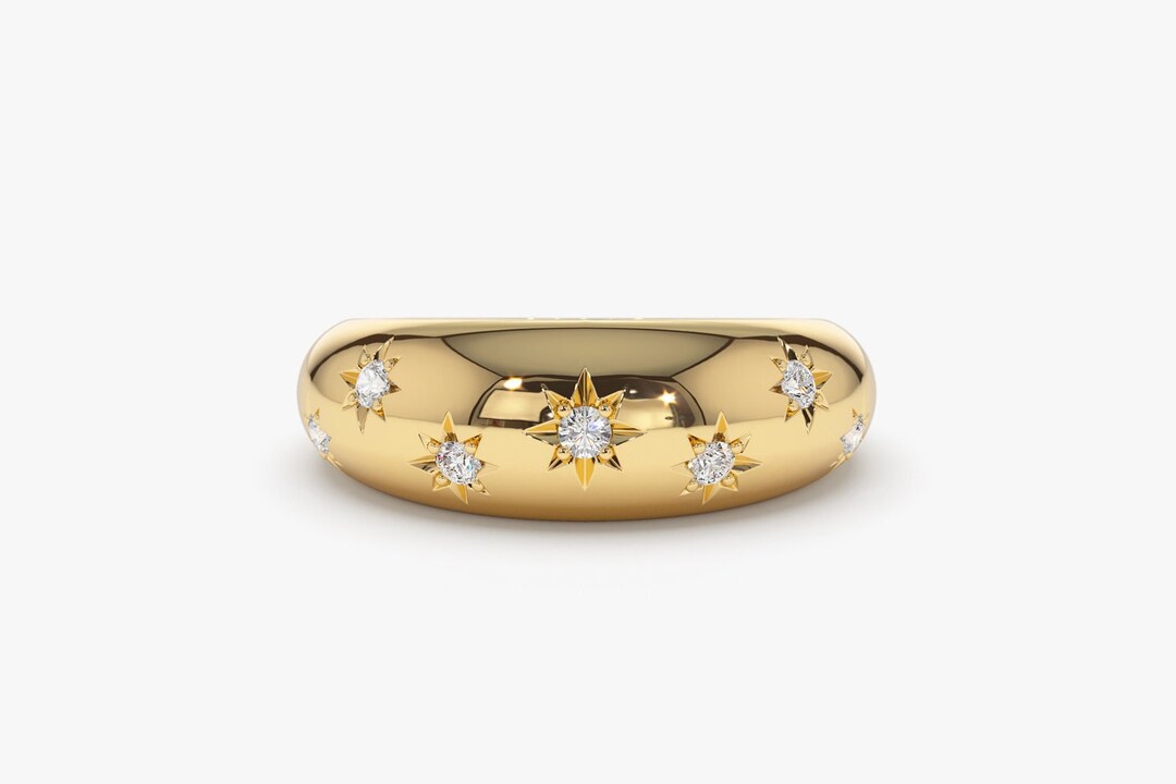 Diamond Starburst Ring / 14k Solid Gold Star Setting Diamond Ring ...
