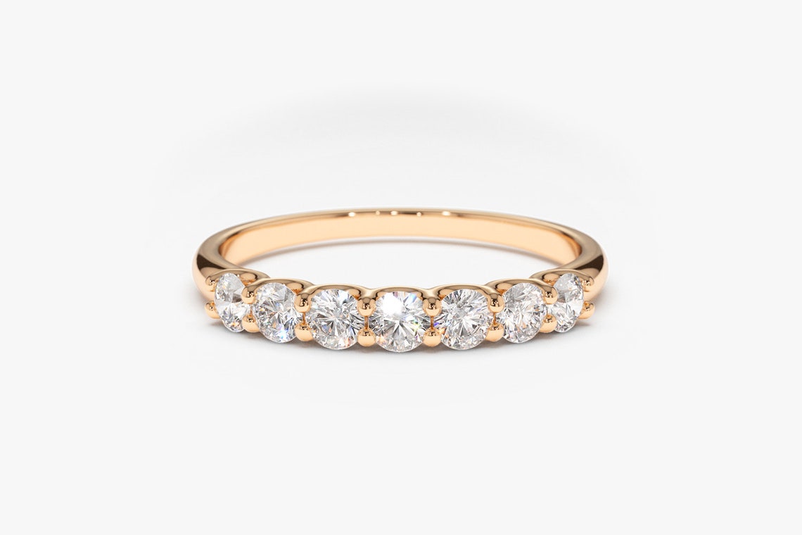 2.5MM 14k Gold 7 Stone U-shaped Wedding Band / 0.45 Ctw | Etsy