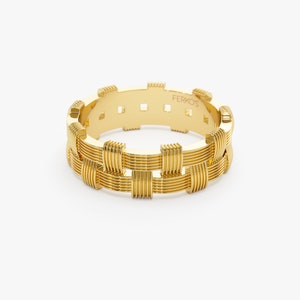 Unique Statement Band, 14K Stackable Woven Ring, Two Row Wedding Band ...