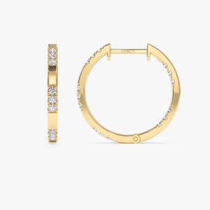 Diamond Hoop Earrings / 14k Gold Inside Out Diamond Hoop Earrings / 17. ...